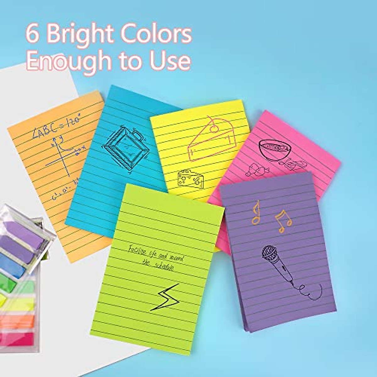 Sticky Notes Colorful Lined Post Memos 4" x 6", Removable Self Sticky Notes Pad for Office,Home,School 6-Pack
