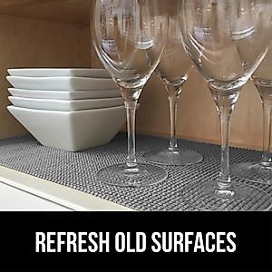 Gorilla Grip Drawer Shelf and Cabinet Liner, Thick Strong Grip, Non-Adhesive Liners Protect Kitchen Cabinets and Cupboard, Bathroom Drawers, Easy Install, Breathable Mat, 12" x20', Gray