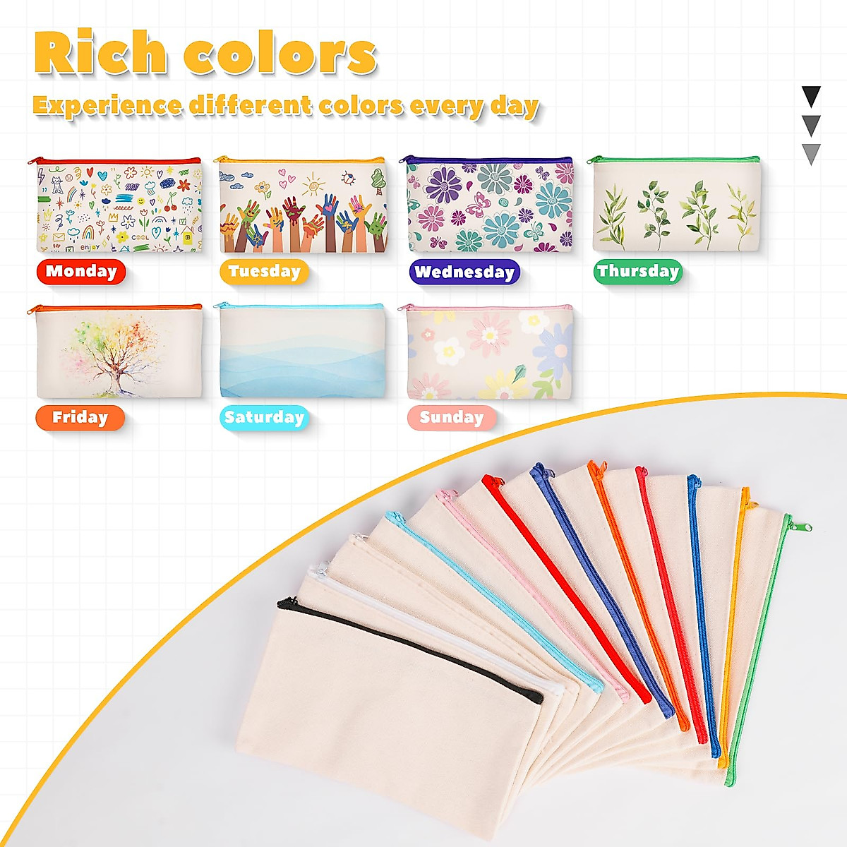 Deekypol Sublimation Makeup Bags Blanks, 24 Pack Sublimation Blanks Cosmetic Pen Case Pencil Bags - Multi Purpose Travel Canvas Zipper Bags DIY Heat Transfer (8.3×4.7 Inch)