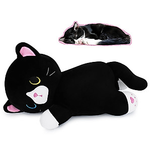 Achwishap Cat Plush,Soft Cat Stuffed Animals Plush Toys,Kawaii Plush Cat Pillow,Black Cat Body Pillow Kitten Stuffed Animal,Cute Plushies Gifts for Kids Adults Birthday(Black Cat,14”)