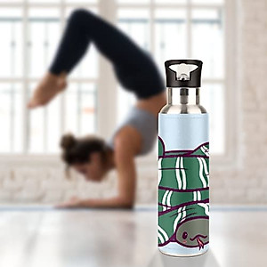 DJYQBFA Funny Snake Animal Scarf Water Bottle Modern BPA Free Water Bottles Vacuum Insulated Stainless Steel Water Bottle with Straw for Gym Travel Hiking, 600ml