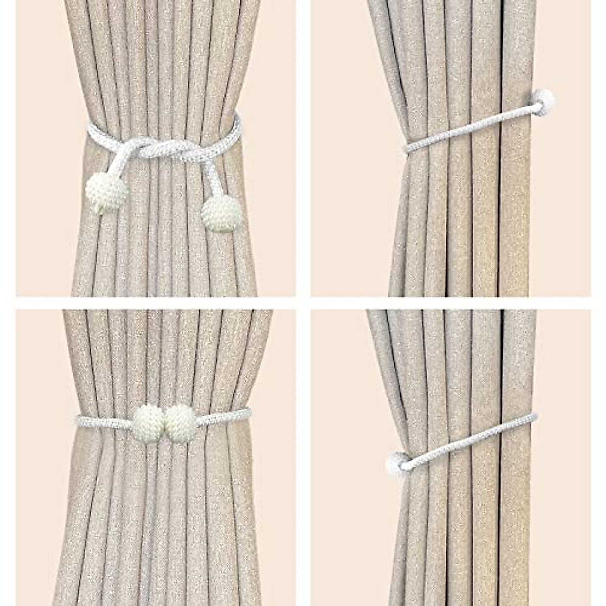 8 Pack Curtain Tie Backs, Pearl Curtain Ties Decorative Rope, Modern Rope Buckle Curtain Holdbacks Holder for Home Bedroom Office (Grey)