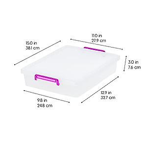 IRIS USA 6 Quart Large Clear Plastic Storage Bins with Lids and Secure Latches, 6 Pack, Organizing Container for Home, Work, Classroom, Paper and Craft, Stackable, Clear/Violet