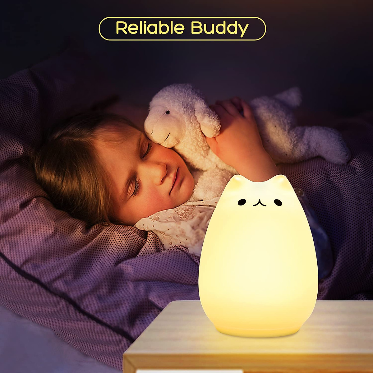 Litake Kitty Night Light, USB Rechargeable Silicone Cute Cat Night Light for Kids Baby Children, 7-Color Changing LED Cat Lamp Nursery Nightlights for Kids bedroom (Celebrity Cat)