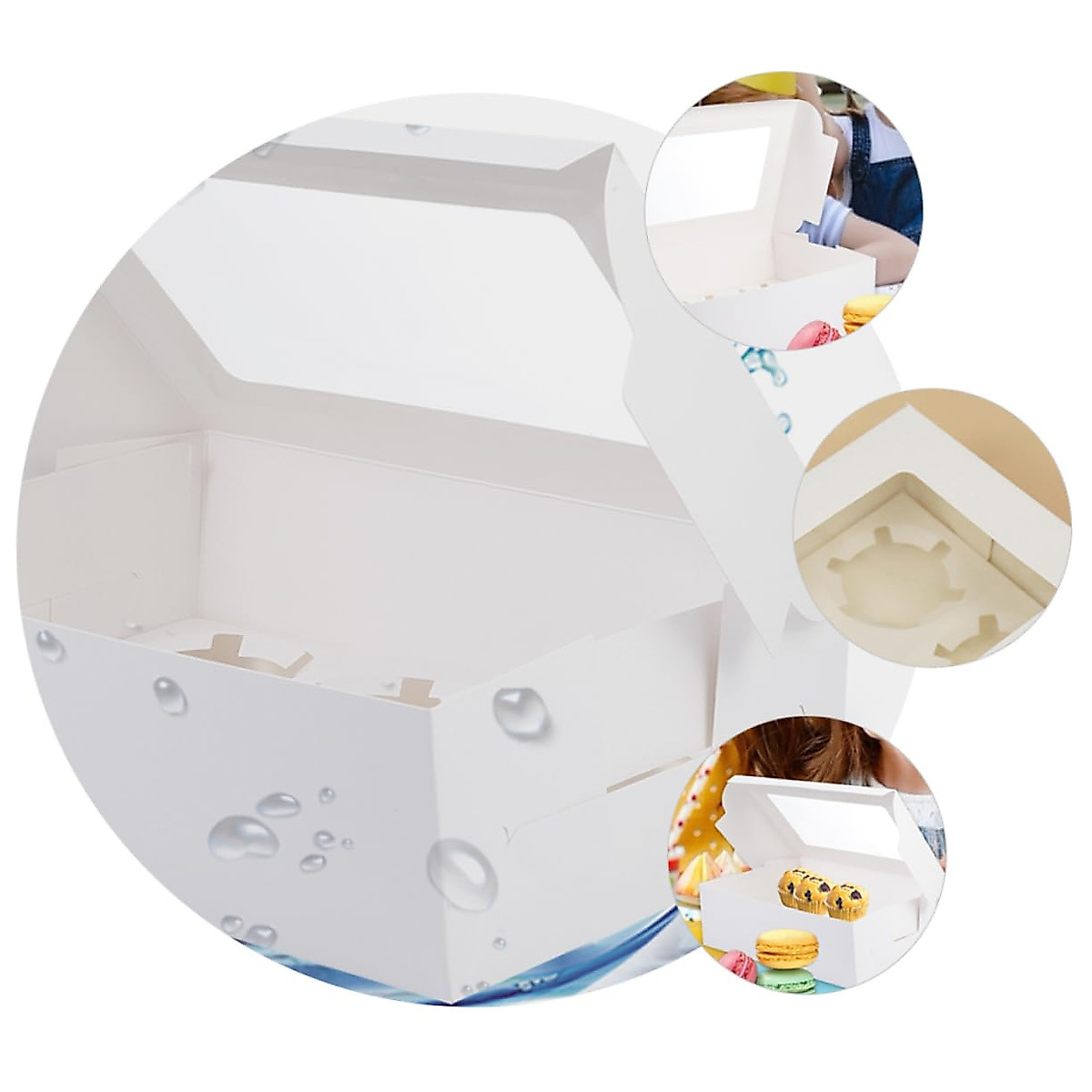 Abaodam 10 Pack Muffin Bakery Cake Boxes Paper Containers for Desserts 6-Grid Storage Boxes White Window Design Food Grade Party Banquet Friendly
