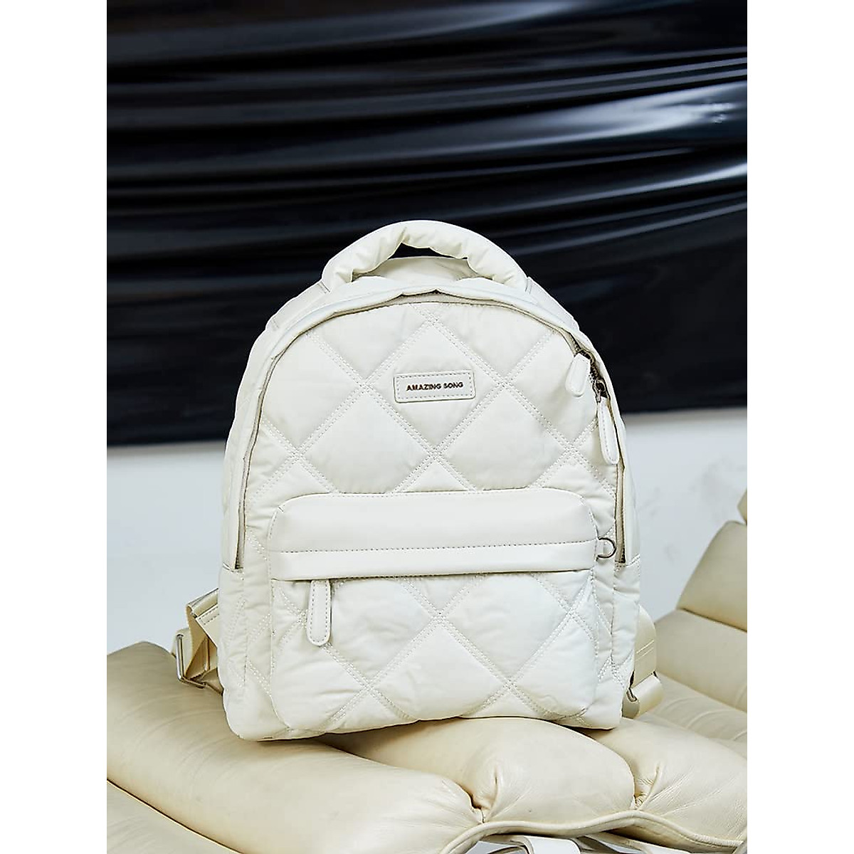 Amazing Song Puffer Quilted Backpack for Women, with Box Designer Waterproof Lightweight Puffy Daypack Travel Work