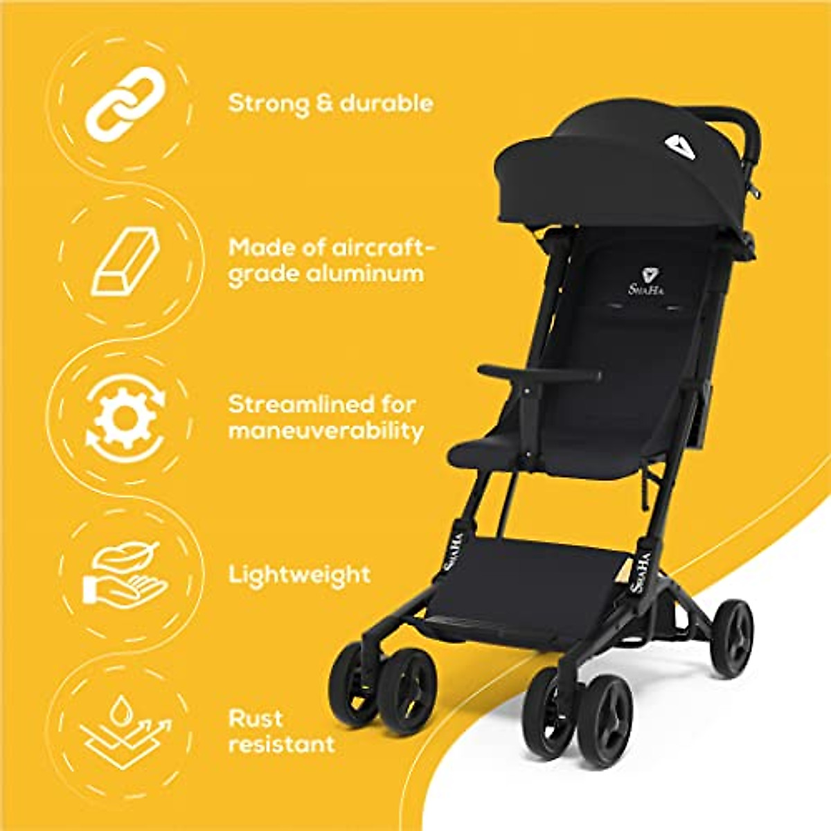 ShaHa Lightweight Stroller – Baby Travel Stroller for Toddlers – Foldable Compact Stroller for Travel, Airplane Stroller has Swivel Front Wheels, 1-Step Brake, Sun Canopy and Reclining Backrest