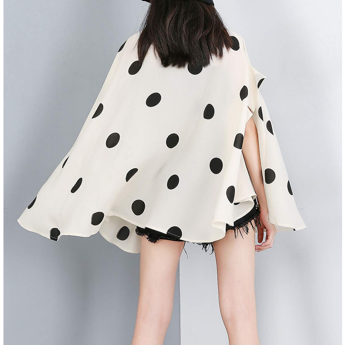 ellazhu Women's Batwing Sleeve Polka Dot Printed Button Down Blouse Oversized Shirt Top for Summer GY1903 White