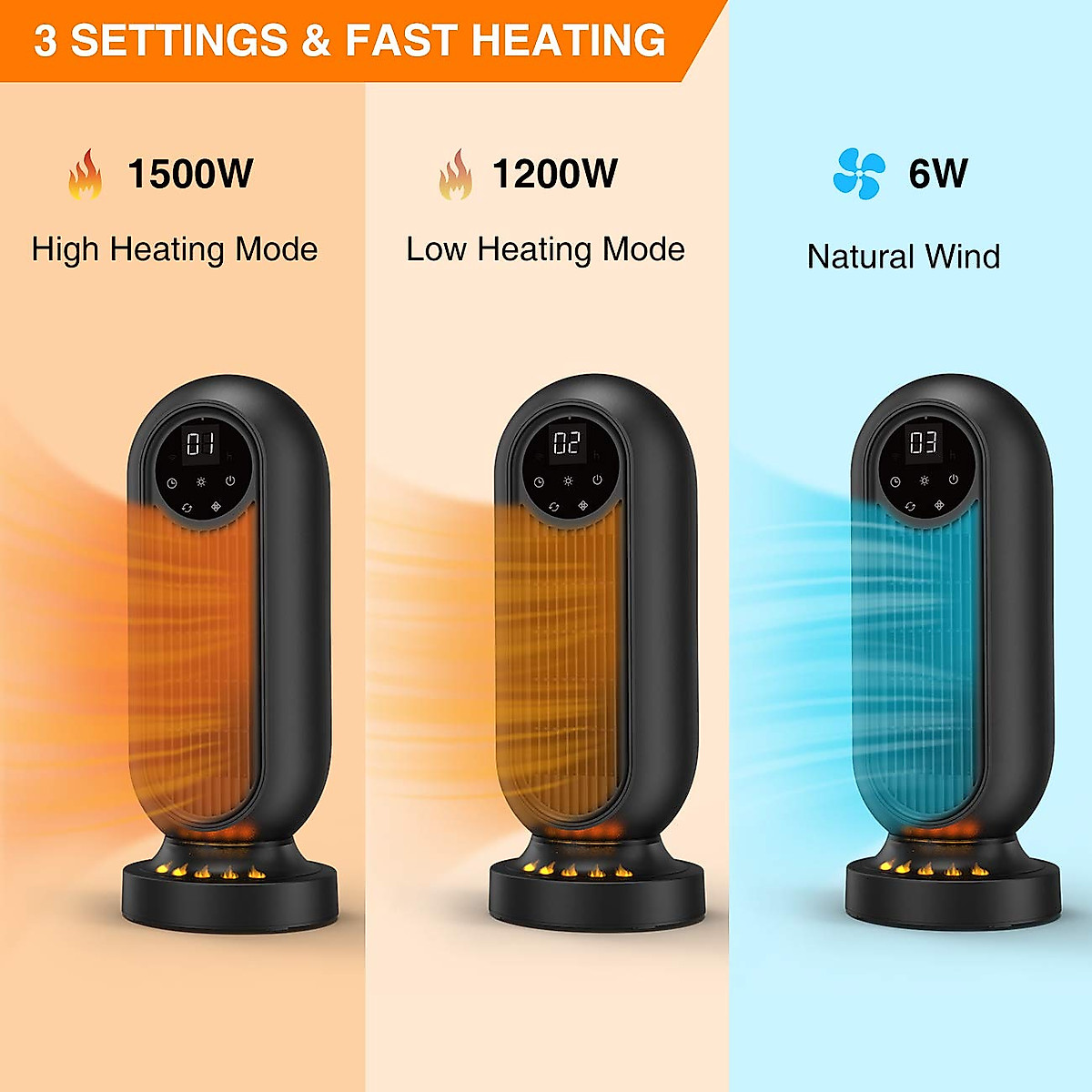 Infray Space Heater, 1500W Oscillating Electric Tower Heater with 3 Modes, Portable Fast Heating Ceramic Fan Heater with 12H Timer, Remote Control & LED Display for Home Indoor Use