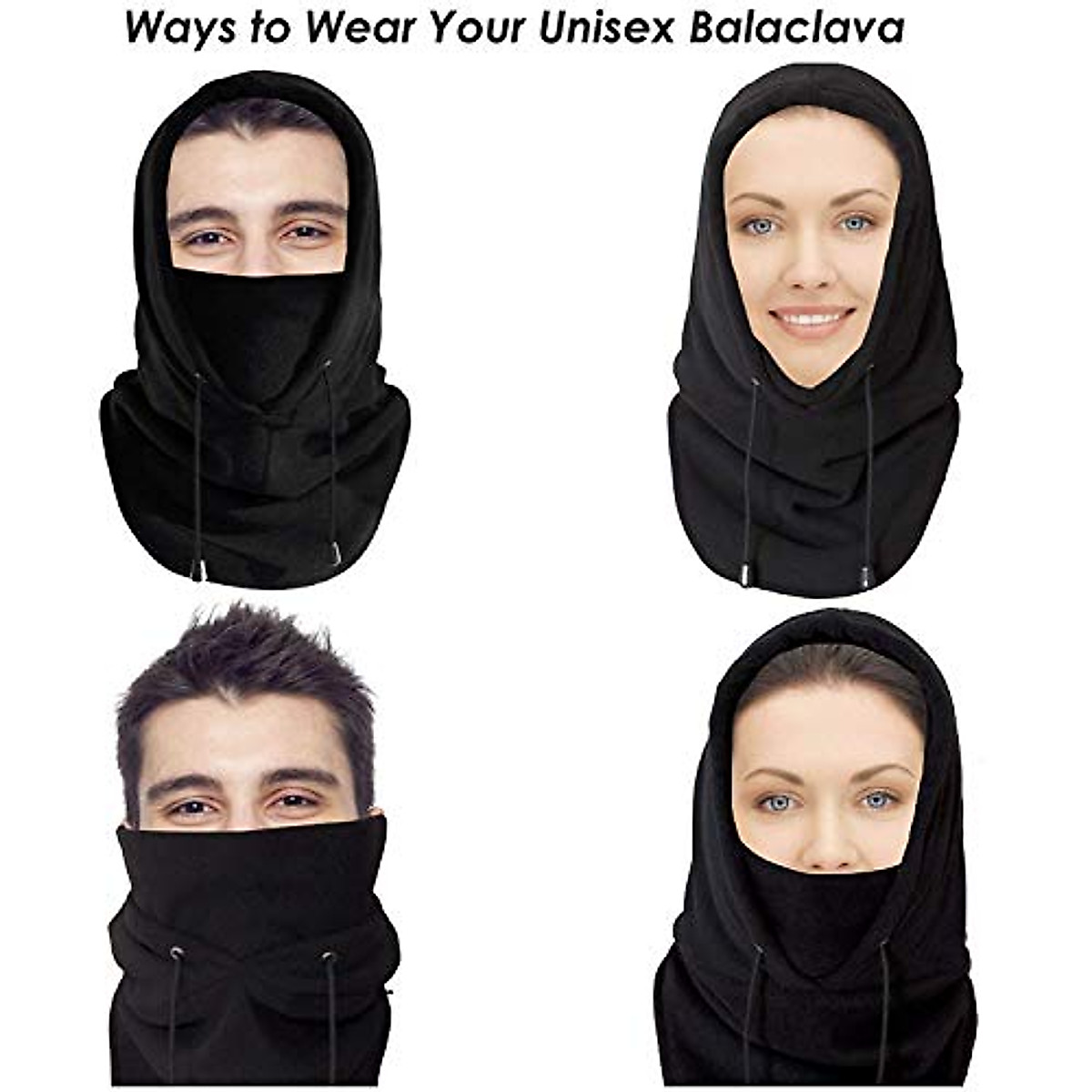 Balaclava Ski Mask for Men & Women - Heavyweight Fleece Hood - Winter Hat for Skiing Hunting Motorcycle Camping Accessories Black