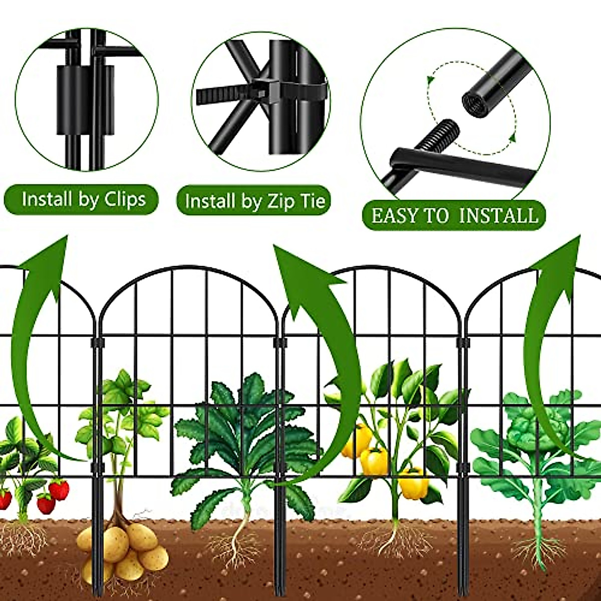 Ticanros 12 Pack Decorative Garden Fence Panels No Dig Fencing, Total 24in (H) x 13ft (L), Rustproof Metal Wire Garden Fence Border, Small Animal Barrier Fence for Dog