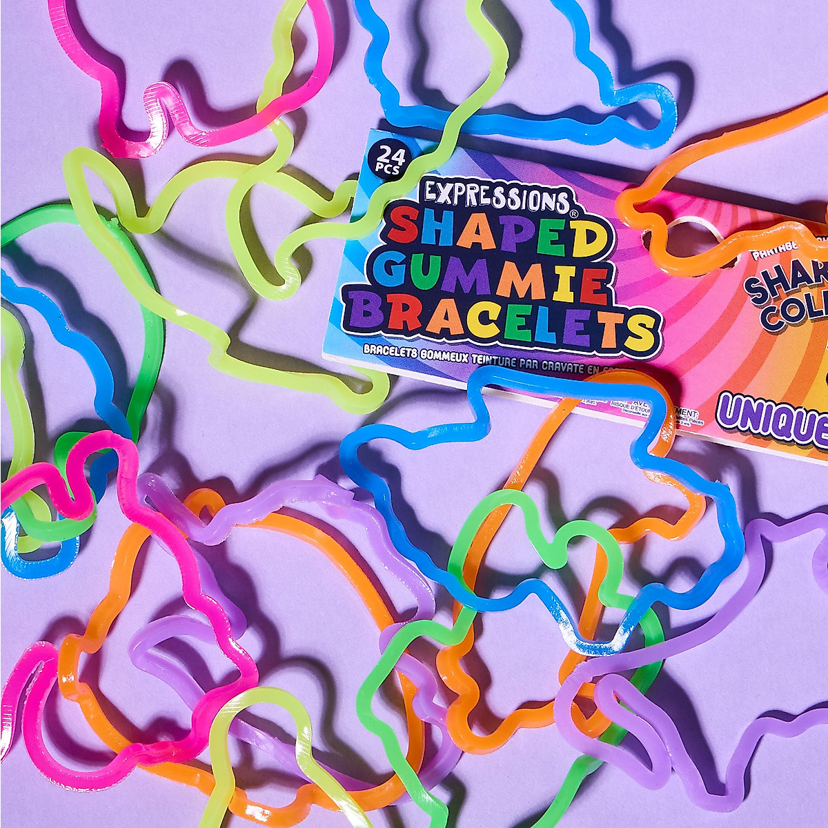 Expressions 48pc Shaped Gummie Bracelets - Bulk Pack Bright Colored Shaped Rubberband Bracelets | Bracelet Rubber Bands Kit, Rubber Bracelets For Kids & Kids Party Favors, Colored Rubber Bands