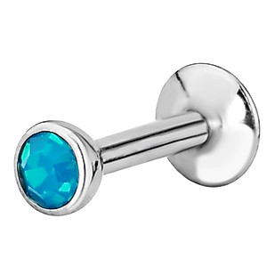 Forbidden Body Jewelry 16g 6mm Tragus Earring, Helix Earring & Labret Piercing, Internally Threaded 2mm Simulated Blue Opal Stud