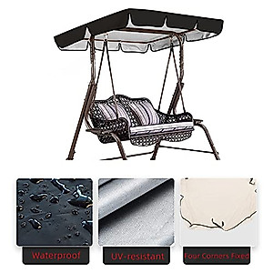 WULEE Outdoor Porch Swing Canopy Waterproof Top Cover, Garden Patio Swing Seat Replacement Canopy Awning Canopy Cover (77'' x 49'', Canopy Only) (Black)