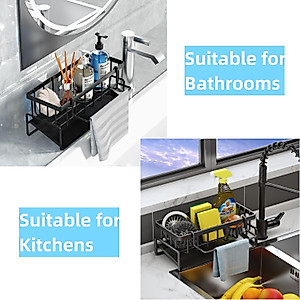 VILCEN Sponge Holder for Kitchen Sink, Kitchen Sink Caddy Rustproof 304 Stainless Steel Dish Sponge Organizer with Detachable Dishcloth Rack Bathroom Organizer Dish Soap Dispenser Brush Holder Storage