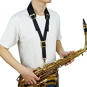 adorence Saxophone Neck Strap with Cushioned Padding & Swivel Metal Hook - Comfortable Sax Strap for Tenor, Alto- Black, Metal Adjuster