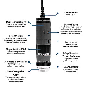 Dino-Lite USB Digital Microscope AF4915ZTL - 1.3MP, 10x - 140x Optical Magnification, Measurement, Polarized Light, AMR, EDOF, Long Working Distance, WF-20 Compatible