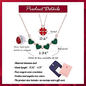 YANCHUN Valentines Heart Necklace for Womenfriend Heart Clover Necklace for Women Lucky 2 in 1 Four Leaf Clover Necklace Valentines Day Gifts for Her
