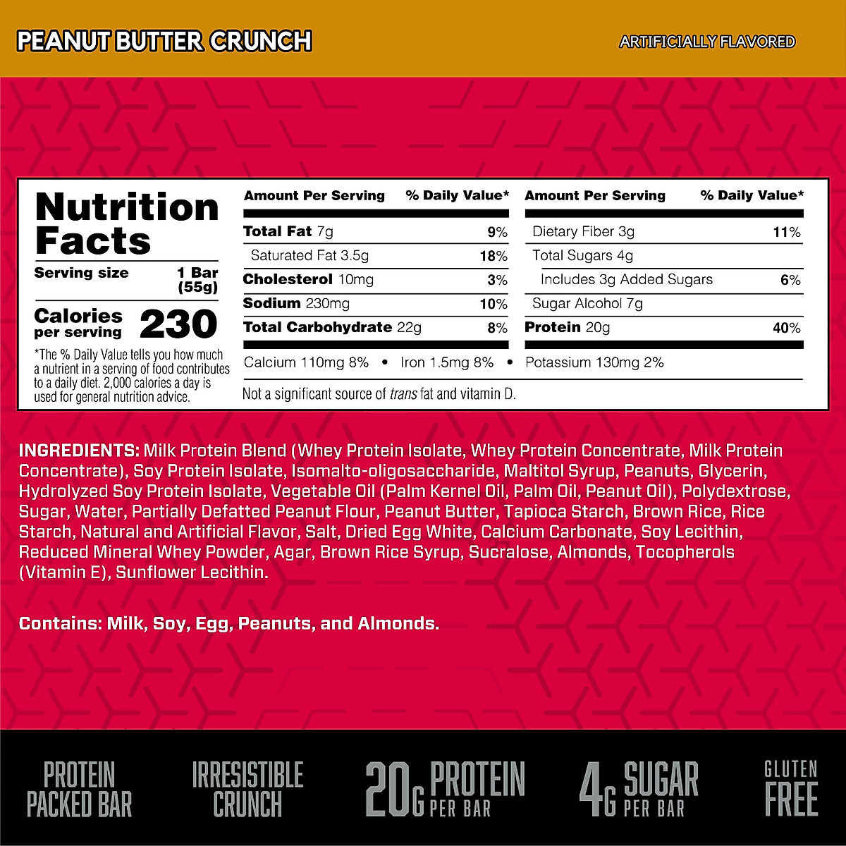 BSN Protein Bars, Peanut Butter Crunch Protein Crisp Bar, High Protein, Gluten Free, 12 Count