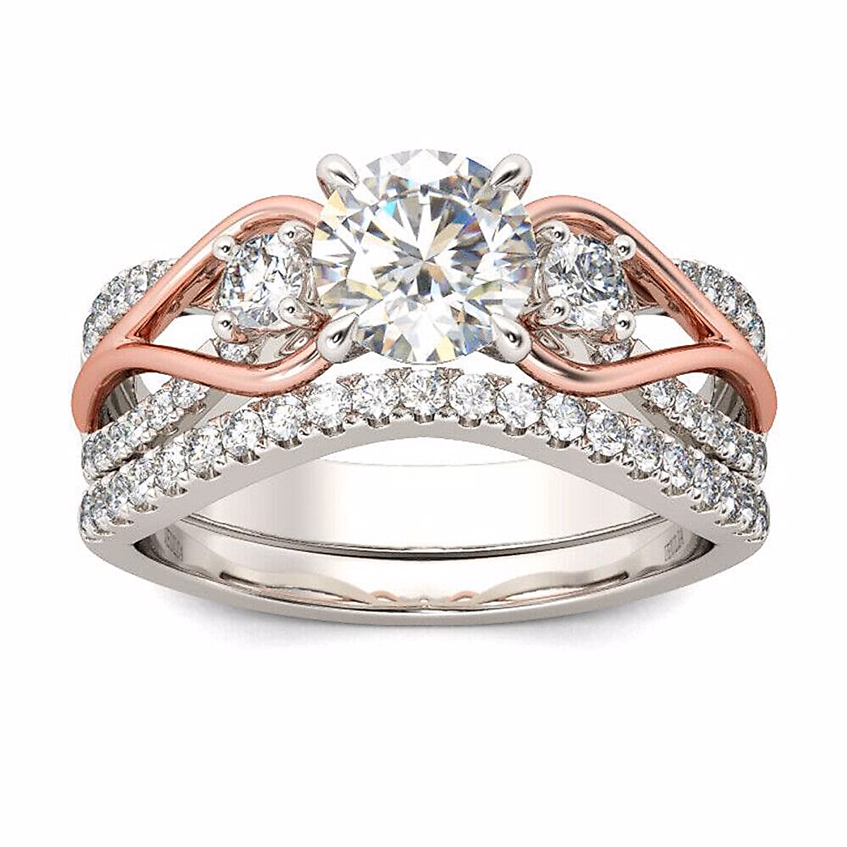 DRISHYA FASHION 2.20 Ct Round Cut Simulated Diamond Engagement Wedding Bridal Ring Set 14k Two Tone Gold Plated Gift For Her (11.5)