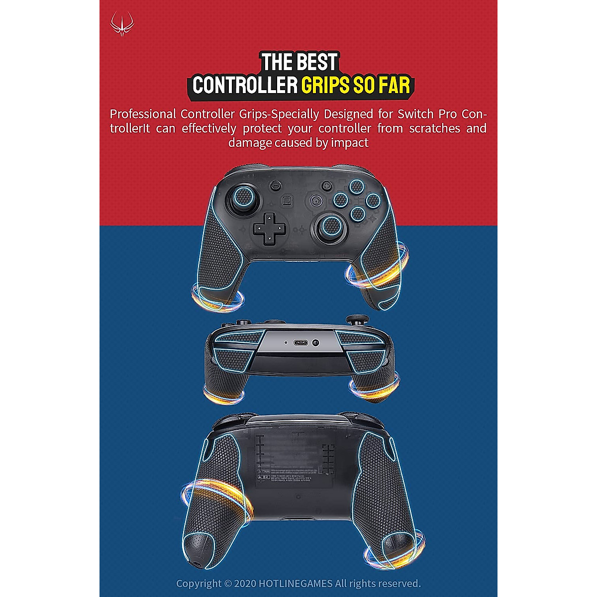 HOTLINEGAMES 2.0 Plus Controller Grip Compatible with Switch Pro Controller Grips Tape, Anti-Slip, Sweat-Absorbent, Easy to Apply (Handle Grips+Buttons+Triggers (20PCS))