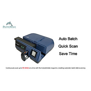 Pacific Image PowerSlide X Plus 35mm Slide Scanner. Auto Batch Scan Mounted Slides. Maximum 50 Slides/Batch Scan. 10000 dpi/True Color. 4.2 Dynamic Range. Mac/Pc.
