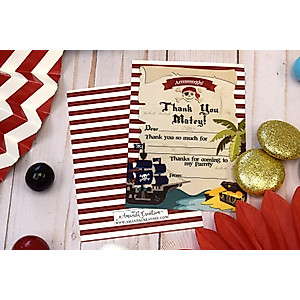 Pirate Treasure Map Birthday Thank You Notes, Ten 4" x 5.5" Fill In The Blank Cards with 10 White Envelopes by AmandaCreation
