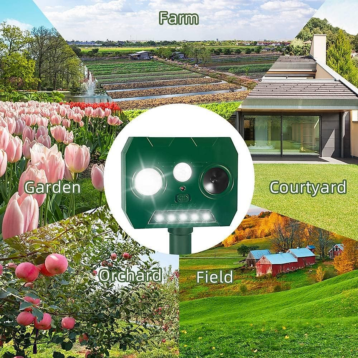 4 Pcs Solar Animal Repeller Outdoor Ultrasonic Animal Deterrent with Flash Light & Motion Sensor for Squirrel Cat Deer Skunk Rabbit Raccoon Dog Bird, Deer Repellent Raccoon Repellent for Yard Garden