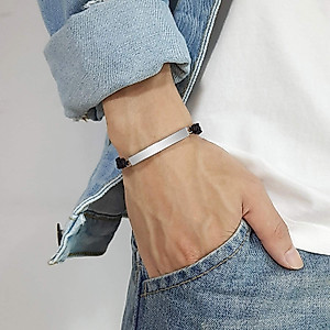 MEALGUET Personalized Customized Stainless Steel Cremation Urn Bracelet ID Bar Braided Bracelet for Ashes Holder Keepsake Locket for Women Men