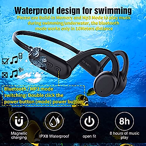 Waterproof Bone Conduction Headphones, Open Ear Swimming Headphone with Built-in 8G Memory(Donot USE Bluetooth Connection for Swimming), Bluetooth Headphones for Running Cycling Surfing(Black)