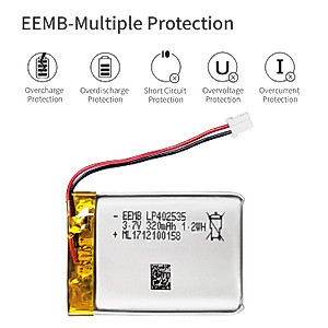 EEMB Lithium Polymer Battery 3.7V 320mAh 402535 Lipo Rechargeable Battery Pack with Wire Molex Connector for Speaker and Wireless Device- Confirm Device & Connector Polarity Before Purchase