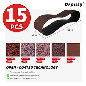 15 Pcs 4 x 24 Inch Assorted Sanding Belts Sander Belts - 4x24 in - 80/120/150/240/400 Grit