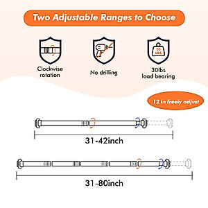 Shower Curtain Rod 31-80 in Adjustable Curtain Rod No Drilling Black Tension Shower Rod Stainless Steel for Bathroom Room Divider