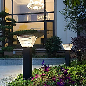 Post Lights Outdoor Solar Lawn Lights Metal Pillar Lights Waterproof Wall Lights Simple and Creative Garden Lights Community Villas Outdoor Floor Lights LED (C) ()