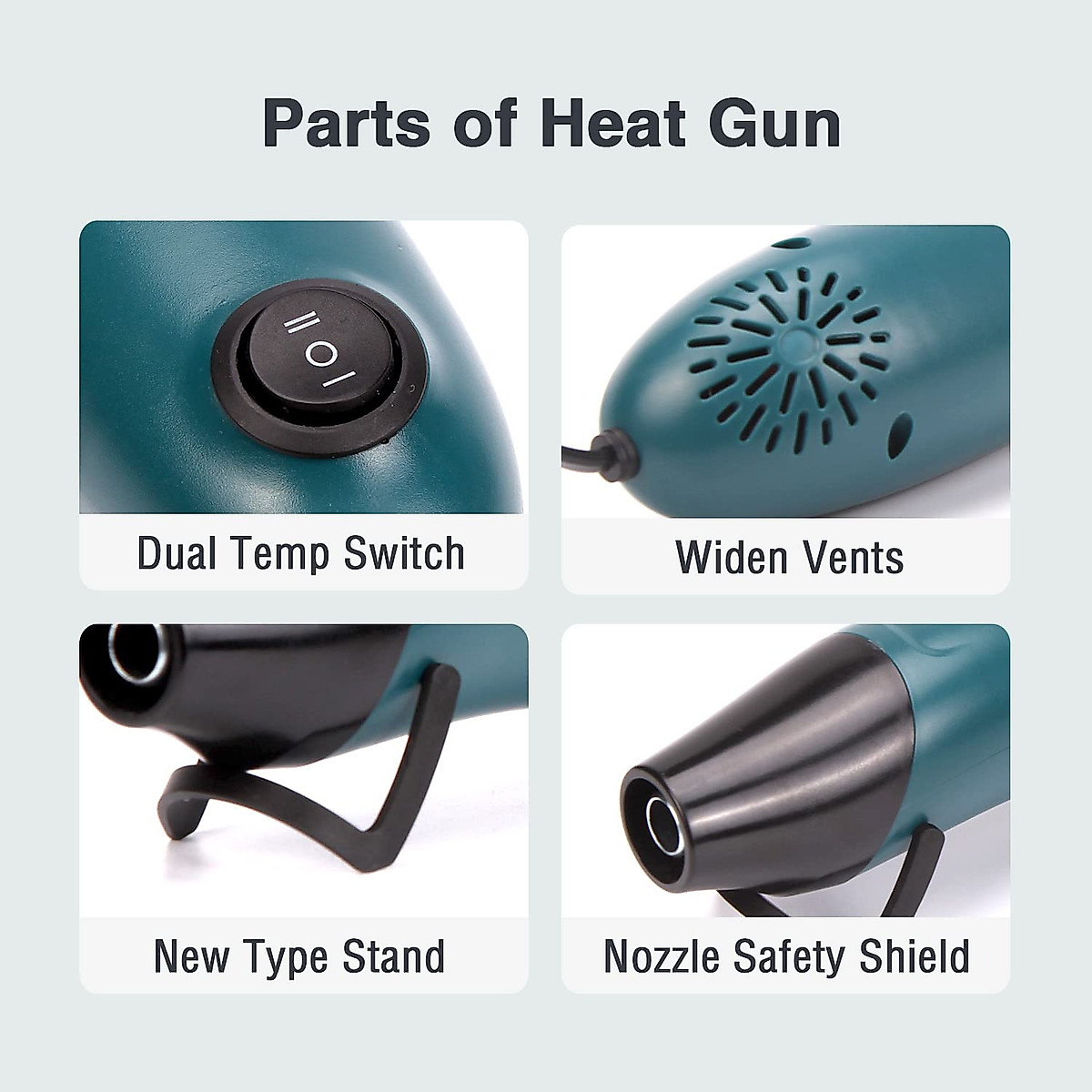 SmileTools Mini Heat Gun, Shrink Wrap Electrical Connections Heat Tool for DIY Craft Embossing, Paint Drying, Candle Making, Epoxy Resin, Dual Temp Hot Air Gun with Silicone Brush (x2)