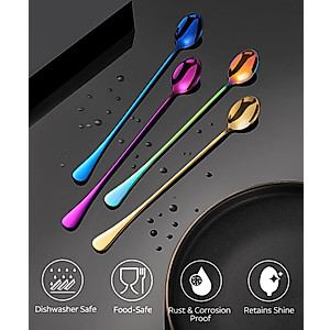 Lovingly Yours 9.5-Inch Long Handle Ice Tea Spoons, Ice Cream Spoons, Iced Teaspoons Long Coffee Spoons, Stainless Steel Stirring Spoons, Set of 4