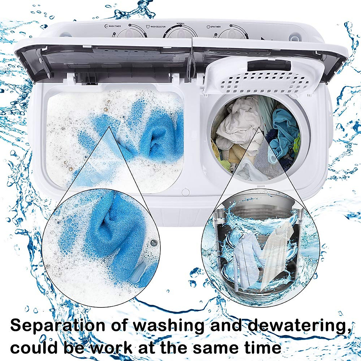 Portable Compact Twin Tub Washing Machine,Portable Laundry Washer,with Built-in Drain Pump Semi-automatic Cover Washing Machine for Camping, Apartments, Dorms, College Rooms (14.3Lbs Capacity,B)