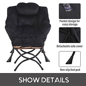 LITA Lazy Chair with Ottoman, Modern Accent Leisure Upholstered Sofa Chair, Contemporary Lounge Reading Chair with Armrests and a Side Pocket for Living Room, Bedroom & Small Space, Black