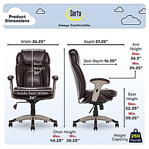 Serta Ergonomic Executive Office Chair Motion Technology Adjustable Mid Back Design with Lumbar Support, Brown Bonded Leather