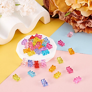 FASHEWELRY 200pcs Clear Acrylic Bear Beads Mixed Color Transparent Gummy Bear Spacer Beads Mini Cute Bear Loose Beads Bulk for Bracelet Necklace Earring Jewelry Making