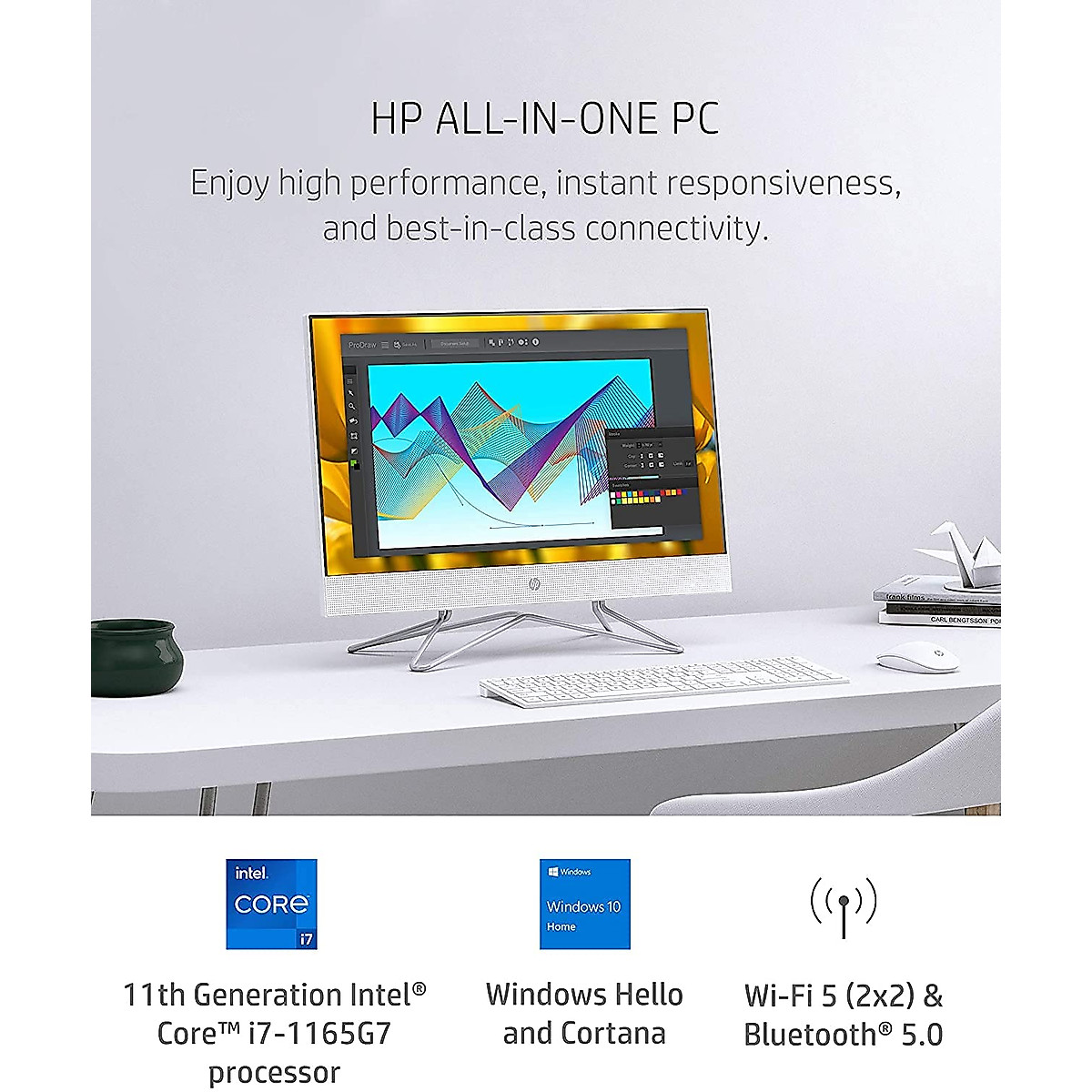 HP 2021 All-in-One Desktop, 27" Full HD Touchscreen, 11th Gen Intel Core i7-1165G7 Processor, 16GB RAM, 512GB PCIe SSD + 1TB HDD, Intel Iris Xe Graphics, Windows 10 Home, KKE Mousepad