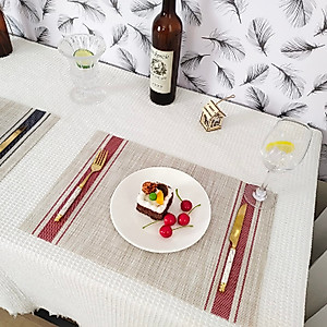 Vinjiasin Placemats Set of 4 Vinyl Woven Red Stripes Table Mats Washable Heat Resistant Sturdy Easy to Clean Kitchen for Dining Table Indoor Outdoor Christmas Decorations