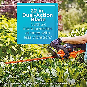 BLACK+DECKER 20V MAX Cordless Hedge Trimmer with Power Command Powercut, 22-Inch (LHT321FF)