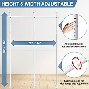 Room Divider Curtain Rod, No Drilling Rod, 48-120inch (H) 28-144inch(W) Adjustable Partition Hanging Room Dividers, Room Partitions and Dividers Floor to Ceiling Self Stand for Space Partition White