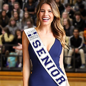 Senior Sash 2025 - PREMIUM GRADE SATIN Navy Blue with Silver Outline Class of 2025 Senior White Satin Sash - UNISEX Senior Night Supplies and Gifts - White Sash (ClsOf25 NVY w/SLV) WHT