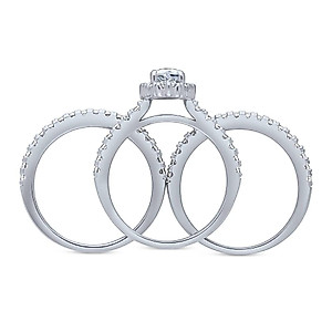 BERRICLE Sterling Silver Halo Wedding Engagement Rings Marquise Cut Cubic Zirconia CZ Ring Set for Women, Rhodium Plated Size 8