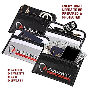 ROLOWAY Small Fireproof Bag (5 x 8 inches), Non-itchy Fireproof Money Bag, Fireproof Wallet Bag, Cash Fireproof Bag Set for Valuables - Passport, Currency & Keys (2-Pack)