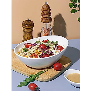 LIFVER 9" Serving Bowls, Porcelain Large Serving Dishes, 36 Ounce for Salads, Side Dishes, Pasta, Oval Shape, Microwave & Dishwasher Safe, Good Size for Dinner Parties, Set of 4, White