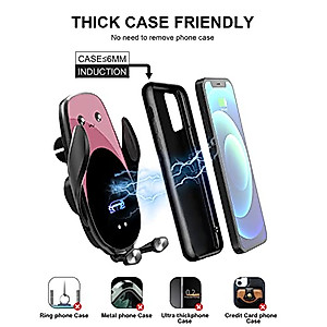 Wireless Car Charger Mount, 15W Qi Fast Charging Auto-Clamping Cell Phone Car Holder ​Air Vent Windshield (Pink)