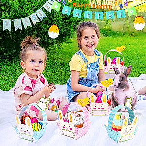 Qpout 12Pack Easter Baskets with Handle Bunny Paper Gifts Box with Bunny Chick Decoration Candy Container Suitable for Easter Egg Hunting Children Easter Crafts School Classroom Activities Home Decors
